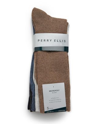 Perry Ellis Herren Portfolio Crew verst&auml;rkter Ferse und Zehen, 5er-Pack Socken, Grau/Blau, Einheitsgre