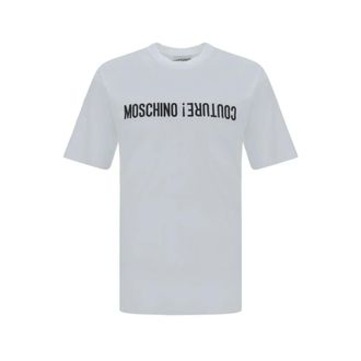 Moschino Baumwoll T-Shirt mit bedrucktem Monogramm - - Tops - Herren - Wei&szlig; - S