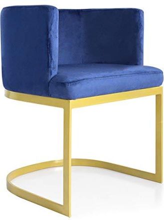 Menzzo Noellie Stuhl/Sessel mit goldenen Stuhlbeinen und Samtbezug, Blau