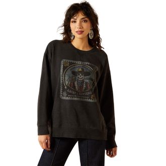 Ariat Womens Sendero When Life Gives You Agaves Oversize Sweatshirt Long Sleeve in Black Mineral Wash, by Ariat