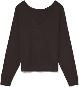 Vero Moda Way V-Neck Pullover Vmmarina Ls Noos Pull &agrave; col en V 2 Voies, G&acirc;teau au Chocolat, S Femme