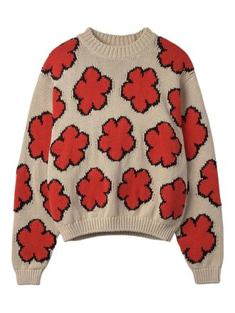 Kenzo pull à fleurs en maille intarsia - Tons neutres