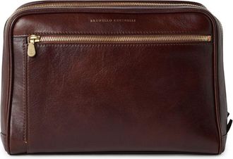 Brunello Cucinelli trousse de toilette en cuir à logo imprimé - Rouge