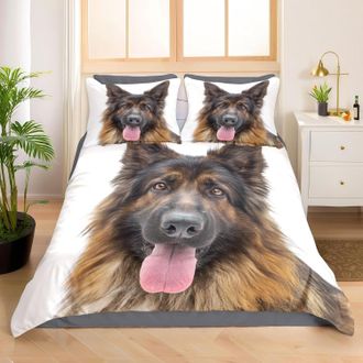 Generic Bettwäsche 200x200 Deutscher Schäferhund 3D Bettwäsche-Sets Hunde 3 Teilig Superweich Mikrofaser Bettbezug und 2 Kissenbezüg 80×80cm mit Reißverschlus