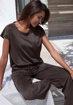 French Connection T-Shirt aus Veloursleder-Imitat mit kleiner Stickerei, Loungewear