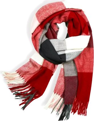 Glamexx24 Damen Winter Schal Kariert: &Uuml;bergro&szlig;er Quadratischer Deckenschal, Strickset Mit Streifen Muster Und Fransen, Fashion Halstuch Poncho