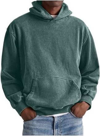 Generic Sweat &agrave; capuche pour homme - Pull r&eacute;tro - Manches longues - Coupe droite - En tissu denim - Confortable - T-shirt de sport basique - Pull de transitio