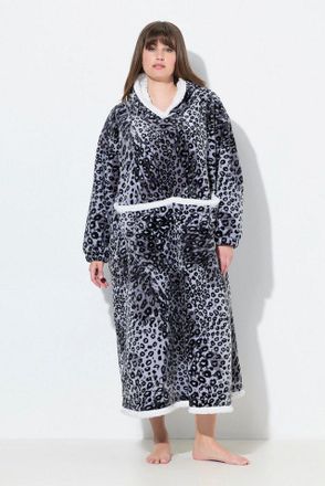 Ulla Popken Sweatjacke Loungewear-Poncho Leomuster Kapuze Langarm Tasche
