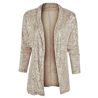 Generic Blazer pour Femme - Veste &Agrave; Sequins pour Femme Cardigan L&eacute;ger &Agrave; Manches Longues Et Ouverture sur Le Devant Blazer Scintillant &Agrave; Paillettes Tenue D&eacute;con