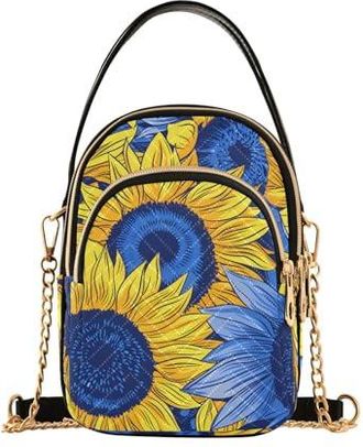 Mnsruu Sac à bandoulière pour femme - Motif tournesols - Bleu et jaune - Avec sangle réglable