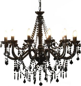 vidaXL Kronleuchter mit Perlen Schwarz 12 &times; E14-Fassungen - Vidaxl