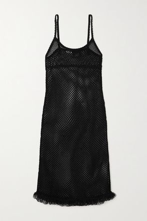 Loewe + Paulas Ibiza Kleid Aus Lochstrick Mit Fransen - Schwarz