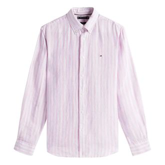 Tommy Hilfiger Klassisches rosa gestreiftes Leinenhemd - - Shirts - Herren - Rosa - XL