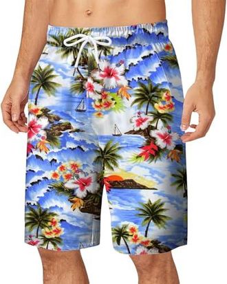 Generic Short de plage d&eacute;t&eacute; pour homme - Paysage d&eacute;t&eacute; insolite - Impression num&eacute;rique avec taille &eacute;lastique - Short de plage d&eacute;contract&eacute; et tendance - Pantalo