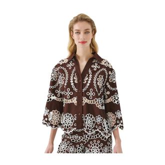 Access Fashion Camicia in Sangallo mit Kontraststickerei - - Blouses & Shirts - Damen - Braun - M/L