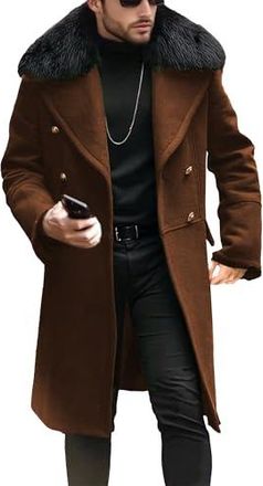 Generic Manteau dhiver &agrave; double boutonnage pour homme avec col en fausse fourrure amovible - Chaud et ajust&eacute;, marron fonc&eacute;, 6XL
