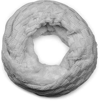 styleBREAKER écharpe ronde à mailles fines chaude avec motif tresse et doublure intérieure en polaire très douce, écharpe snood, unisexe 01018150, couleur:Gris cla
