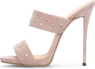 Generic Mules &agrave; talons hauts &agrave; bride arri&egrave;re pour femme - Bout ouvert - Escarpins &agrave; enfiler - Deux sangles en daim - Chaussures d&eacute;t&eacute; habill&eacute;es, rose, 41.5 EU