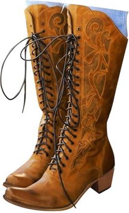 Generic Bottes de style victorien pour femme - Bottes gothiques vintage ann&eacute;es 70 &agrave; lacets - Bout en amande - Confortables - Talons &eacute;pais - Style Renaissance 