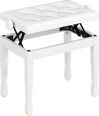 HOMCOM Banc de piano - HOMCOM - r&eacute;glable en hauteur - si&egrave;ge rembourr&eacute; - PU et cadre en bois massif - 64x35x55cm - blanc