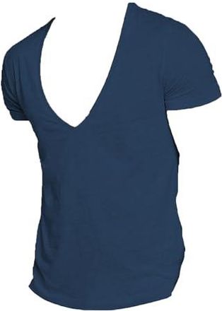 dPois T-Shirt Col V Profond pour Homme T-Shirt Slim fit Fitness Sexys Tops Casual T-Shirts de Musculation Gym Sport M-2XL Bleu Marin 2XL
