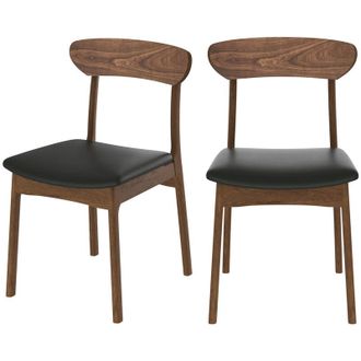 Rendez-Vous D&eacute;co Rendez-vous D&eacute;co - Lot de 2 chaises en cuir synth&eacute;tique noir et bois fonc&eacute; - lana