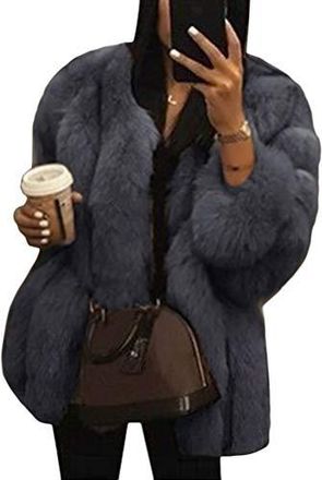 Minetom Femmes Manteau Cardigan en Peluche Manches Longues Couleur Unie Blouson Veste Outwear Casual Chaud Hiver Parka Gris Fonc&eacute; 42