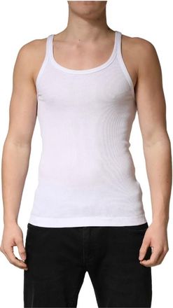 Dolce & Gabbana Homme, Tops, Blanc, Taille: M T-Shirt Sans Manches Col Rond