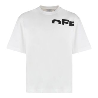 Off-white Geripptes Crew-Neck T-Shirt aus Baumwolle - - Tops - Herren - Wei&szlig; - L