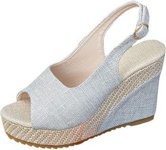 Generic Sandales compens&eacute;es pour femme - Style d&eacute;contract&eacute; et &eacute;l&eacute;gant - Bout ouvert - Couleur unie - &Eacute;l&eacute;gantes - Semelle &eacute;paisse - Confortables - Sandales d&eacute;t