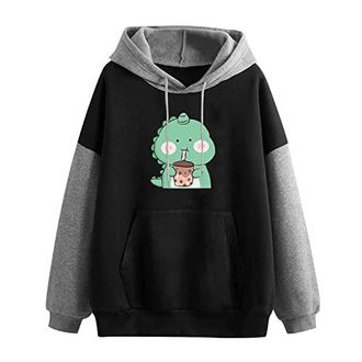 Generic Sweat &agrave; capuche &agrave; manches longues pour femme Motif dinosaure, Noir, XXL