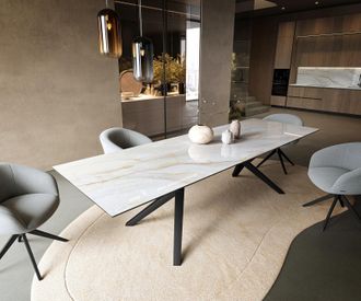 DELIFE Esstisch Edge 300x100 cm Keramik Onyx Pearl Zenthara kantig Metall Schwarz, Esstische