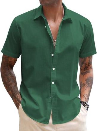 Coofandy Homme Chemise dété à Manches Courtes Décontractée Coupe RéGulière Chemise Plage Légère Unie Boutonnée Chemise Basique À Feuilles persistantes L