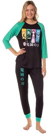 Bioworld Demon Slayer Ensemble de pyjama pour femme Motif Kanji raglan, Noir, M