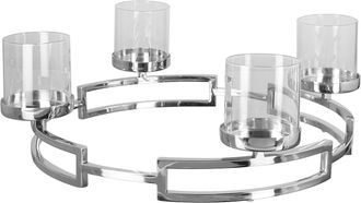 Fink runder Edelstahl Teelichtständer Ø 40 cm 4-flammig Kerzenhalter-Kranz inkl. Gläser