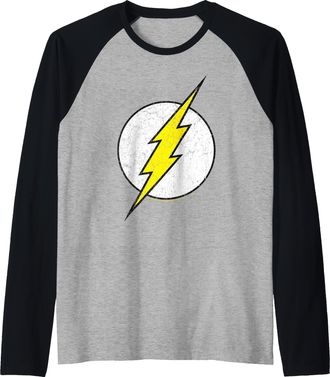 The Flash Der Flash Distressed Lightning Bolt Logo-Comic Raglan