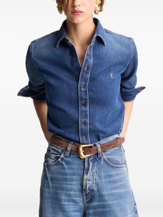 Saint Laurent Cassandre-Embroidered Denim Shirt