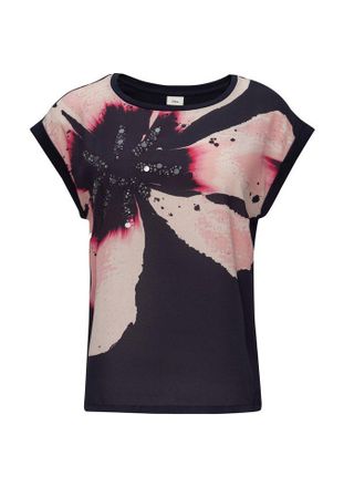 s.Oliver Kurzarmshirt T-Shirt Blusenshirt im Fabricmix mit Pailletten