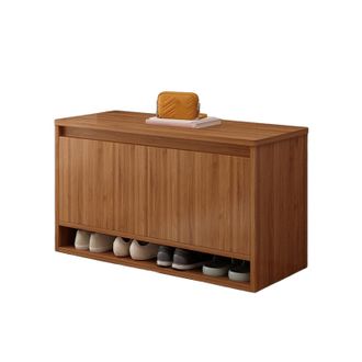Generic Schuhbank mit Sitzfläche Holzrahmen Starke Tragfähigkeit Abnehmbare Regale Modernes Einfaches Schuhregal für Schlafzimmer Wohnzimmer Flur(Brown,60cm)