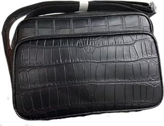 Generic Sac cabas pour femme en cuir de crocodile v&eacute;ritable, sac &agrave; rabat bleu marine pour homme, sac bandouli&egrave;re en cuir dalligator authentique, sac messager
