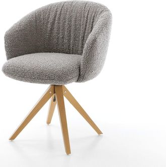 DELIFE Drehstuhl Caja-Flex mit Armlehnen Boucl&eacute; Silbergrau Holzgestell kantig Natur 180&deg; drehbar Taschenfederkern, Esszimmerst&uuml;hle
