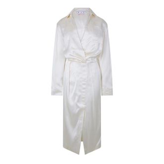 Off-white Off White - Chine Wickelkleid f&uuml;r Damen, V-Ausschnitt, Satin (Wei&szlig;)