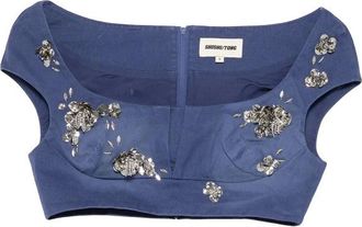 Shushu/Tong Shushu/Tong, Femme, Blouses et Chemises, Bleu, Taille: 36 FR Haut &agrave; encolure carr&eacute;e zipp&eacute; et orn&eacute;