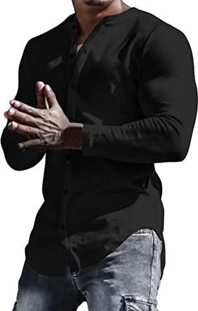 Generic Chemise boutonn&eacute;e &agrave; manches longues pour homme, chemise d&eacute;contract&eacute;e &agrave; manches longues pour homme, coupe normale, chemise extensible douce essentielle