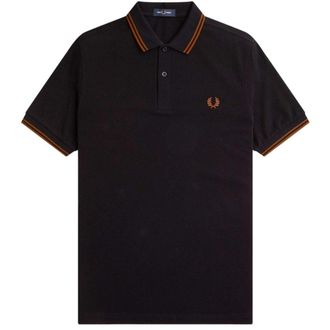 Fred Perry Whiskybraunes Poloshirt Mit Doppelstreifenkragen In Schwarz