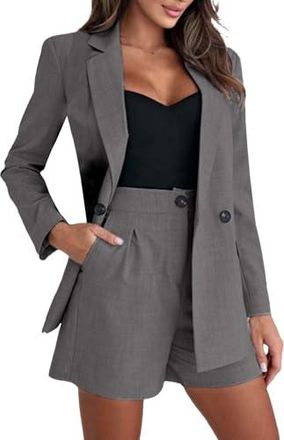 Generic Haut de bain dos nu pour femme, costume en lin avec short, veste &eacute;l&eacute;gante, un must have pour une tenue d&eacute;contract&eacute;e, gris fonc&eacute;, XXL