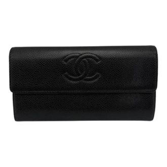 Chanel Portefeuille long pr&eacute;-poss&eacute;d&eacute; (bi-pli) - Femme - Pre-owned - Noir - Taille: ONE Size
