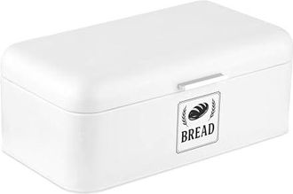 Relaxdays Brotkasten, Brotbox mit Deckel & Griff, HBT: 17x42x24 cm, Brot aufbewahren, Brotkiste Retro, Metall, weiß