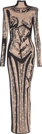 Balmain robe longue en coton à logo brodé - Tons neutres