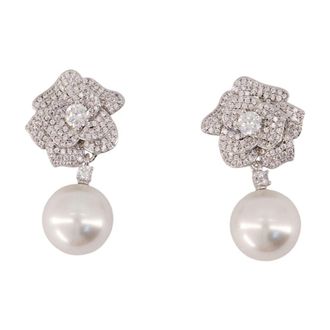 Self Portrait Womens Mini Crystal Flower Earrings Self Portrait Pearl Silver Jewelry-Watches